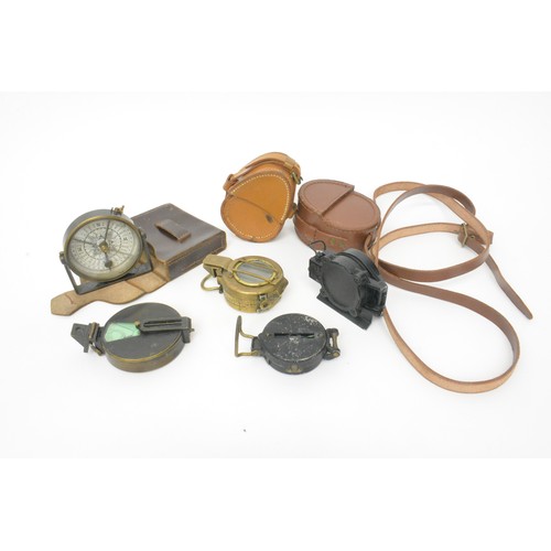 Collection of Military Compasses and cases including J.Hicks and T.G.Co.Ltd