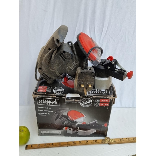 A Scheppach Chain Sharpener. 220v in box.