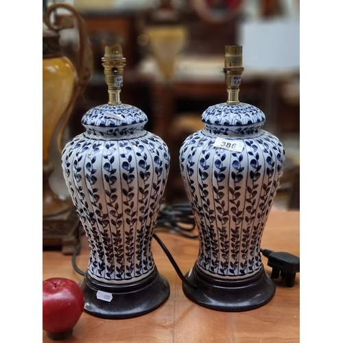 A super pair of ceramic table lamp bases in a charming blue and white ...
