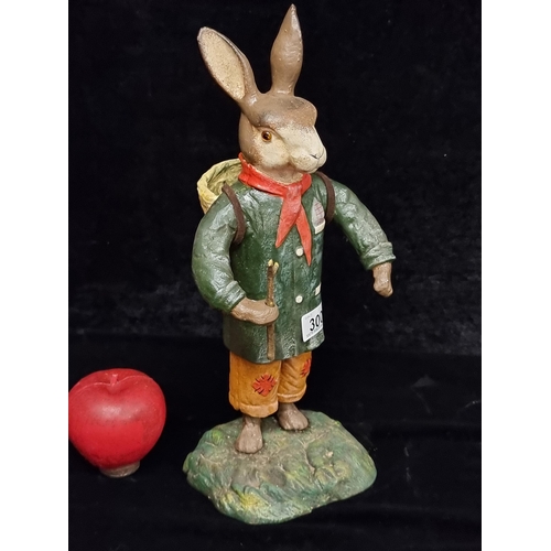 A large heavy quality cast metal figure of a charming hiking rabbit ...