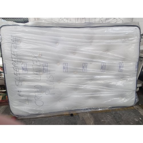 Star Lot A Sleepeezee Ortho Latex Plush 1600 pocket sprung 4ft mattress in plastic packaging. RRP