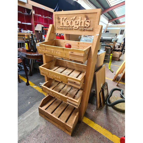 A rustic wooden crate display stand branded Keogh's. Ideal for a ...
