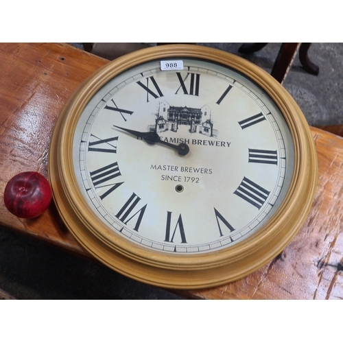 A large wall clock branded The Beamish Brewery. Featuring Roman ...