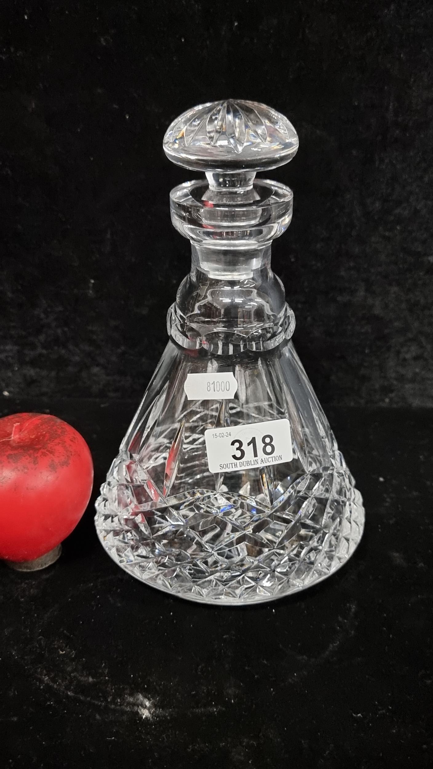 A fabulous Cavan Crystal decanter in a unusual conical flask shape. In ...