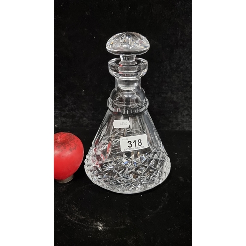 A fabulous Cavan Crystal decanter in a unusual conical flask shape. In ...