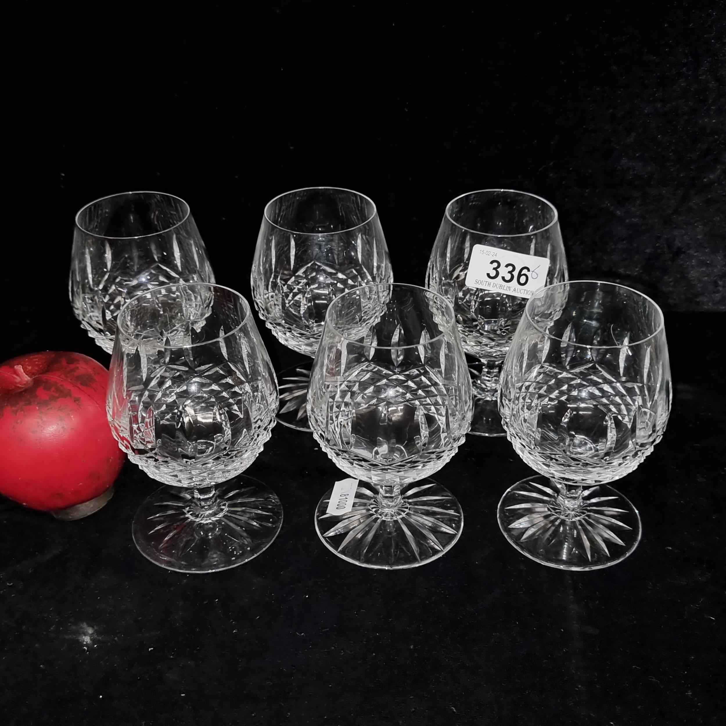 A lovely set of 6 heavy cut crystal brandy balloons, all in good condition.