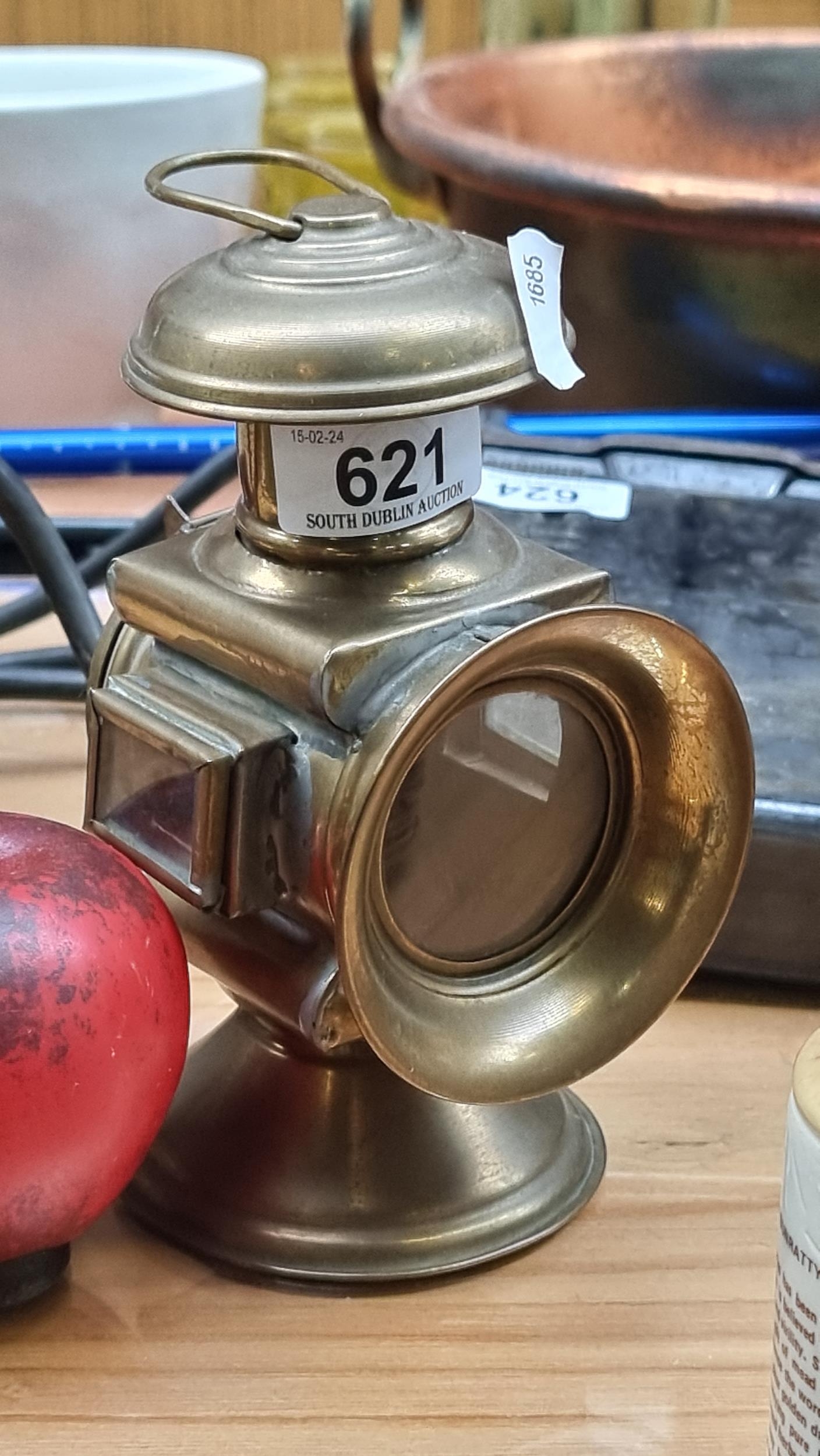 A vintage brass car lantern with original burner. In nice condition.