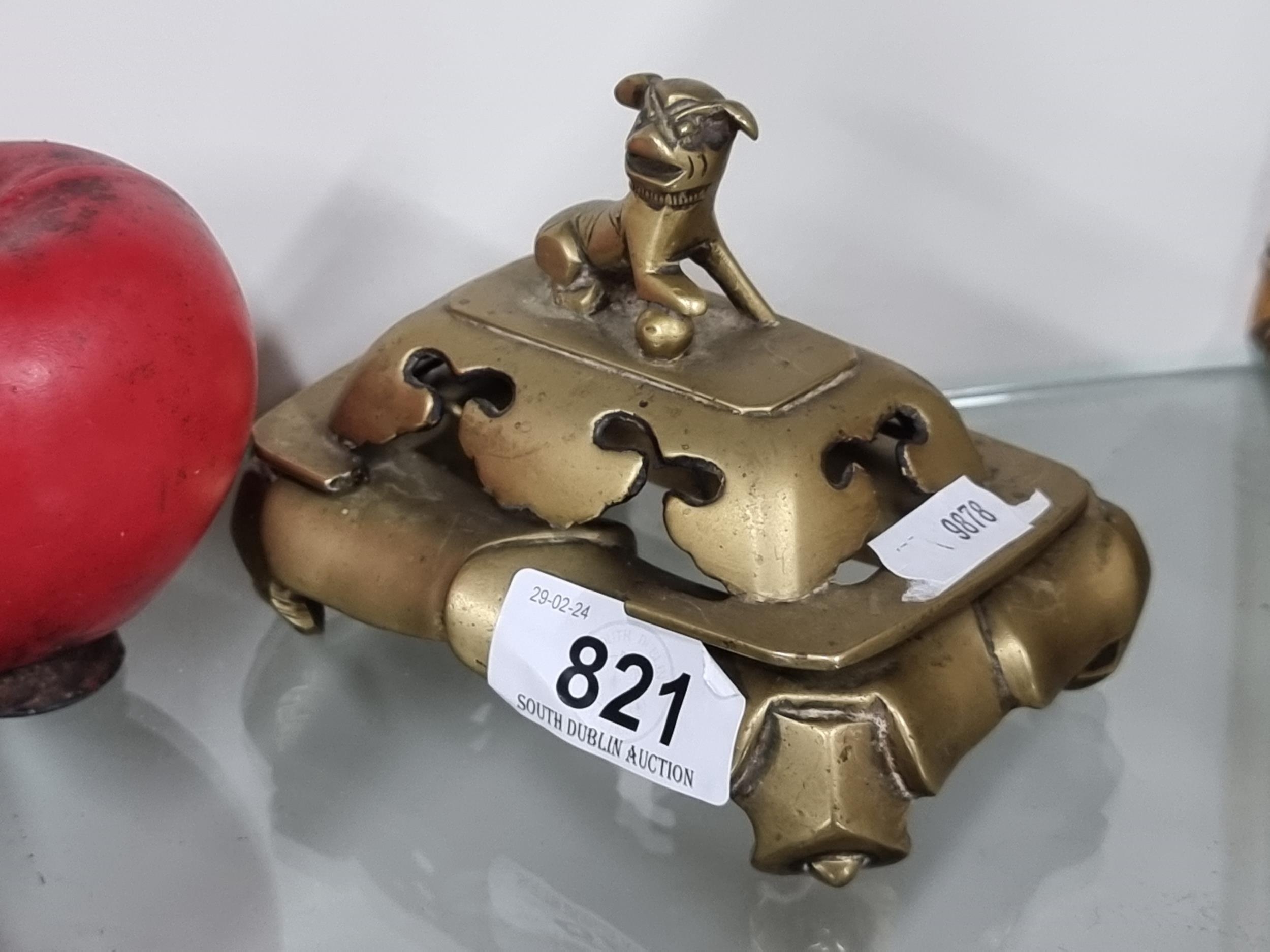 A brass base and lid off a 1930's Chinese sensor/incense burner ...