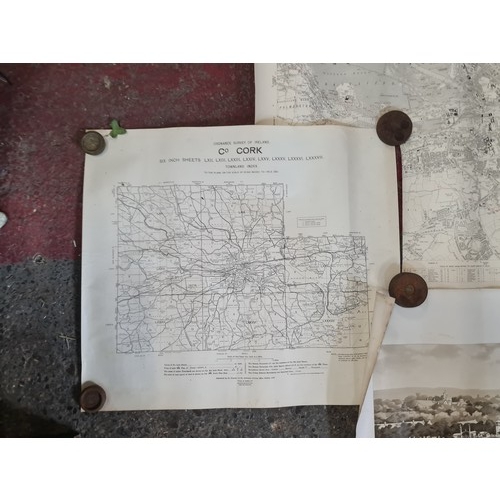 Seven antique Irish maps and photographs, including an ordnance survey ...