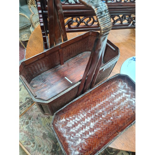 A gorgeous antique Chinese rattan and bamboo lunch/tiffin box. Lots of ...