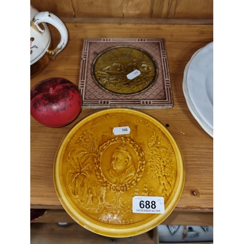 Two ceramic trivet tiles including a commemorative 60 years of her ...