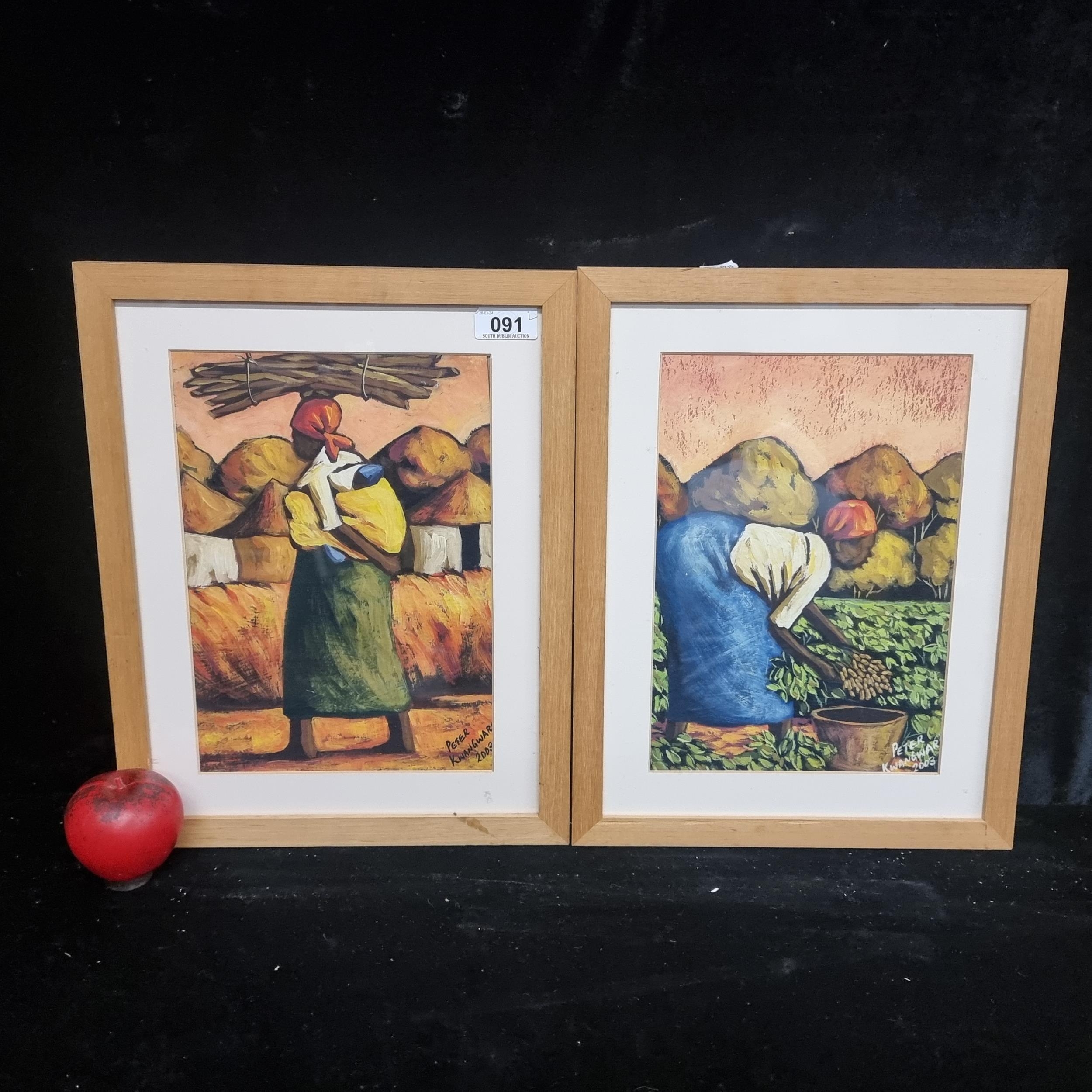 Two original Peter Kwangware (Zimbabwe, b.1974) oil on board paintings ...