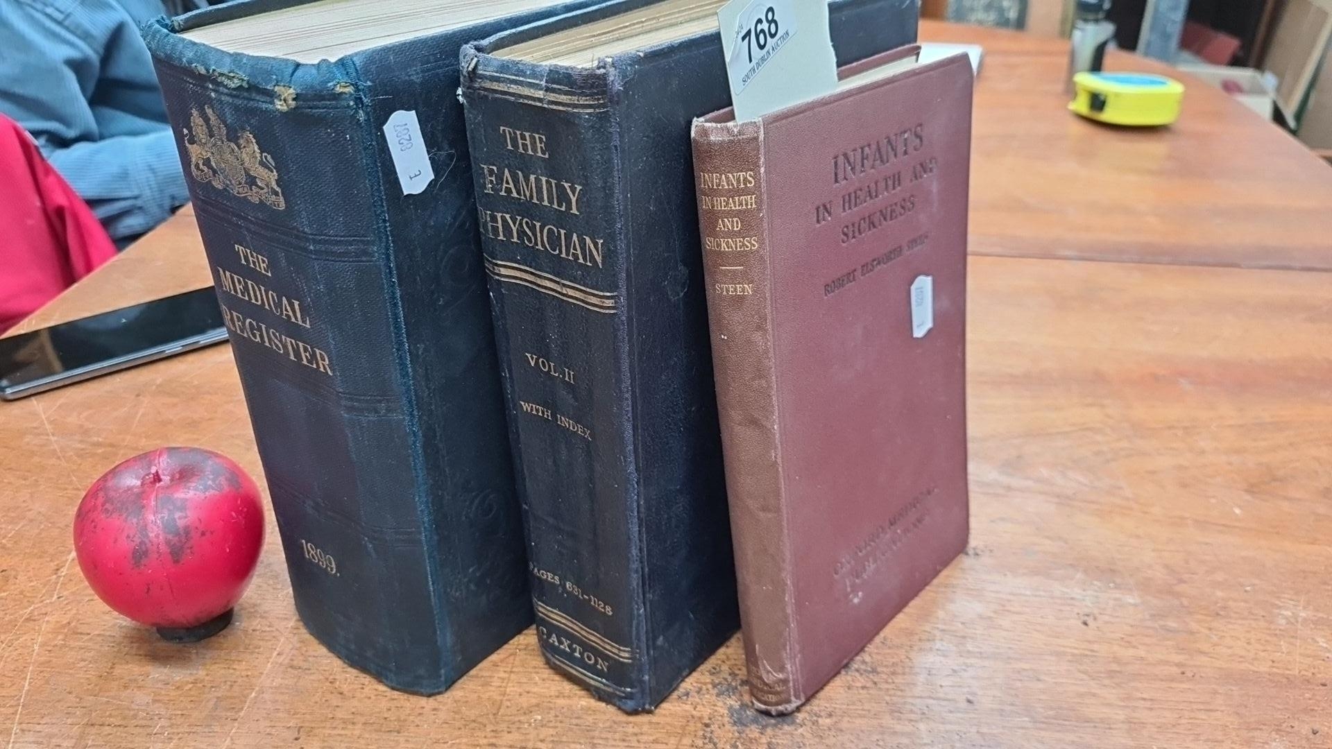 Antique medical book collection, including 1899 "The Medical Register ...