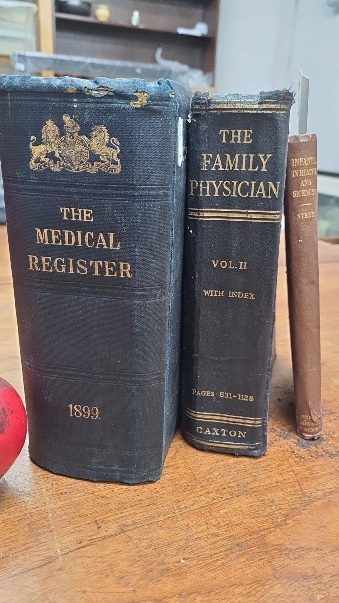 Antique medical book collection, including 1899 "The Medical Register ...