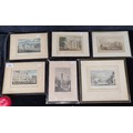 A series of six vintage prints of original engravings featuring iconic ...
