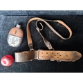An antique WW1 glass hip flask with silverplate and leather liners ...