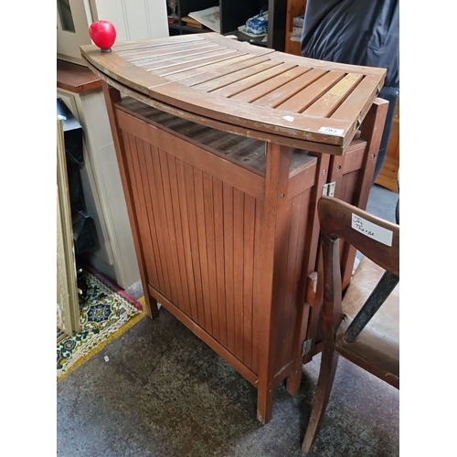 Solid teak folding outdoor bar with slatted top features interior ...
