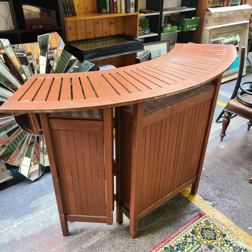 Solid teak folding outdoor bar with slatted top features interior ...