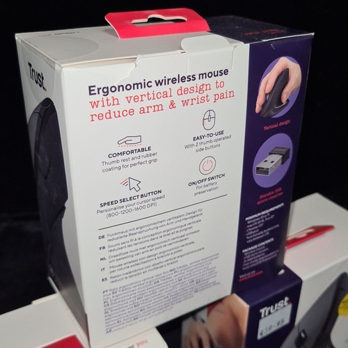 Three boxed Trust Verto Ergonomic wireless mice. RRP €39.95 These items ...