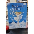 An advertising sign for Reckitt's Blue, featuring a girl with doves and ...