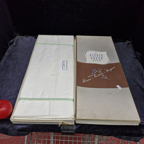 Two Bleach green Irish linen sheets. In original boxes.