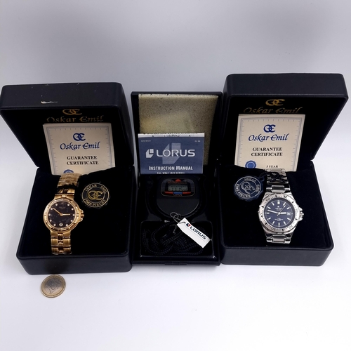Two Oscar Emil designer wrist watches including a 23k gold plated ...