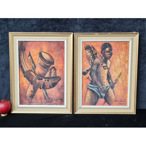 A pair of original acrylic on board paintings. Features traditional ...