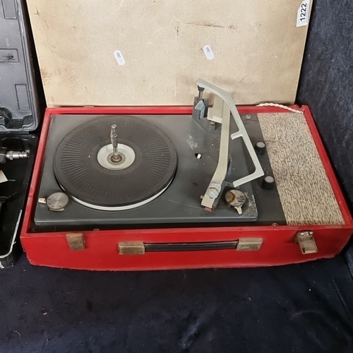 Pair comprising a 1960s portable suitcase record player with ceramic ...