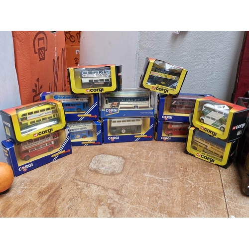 Twelve collectible Corgi die cast model buses and coaches. All in ...