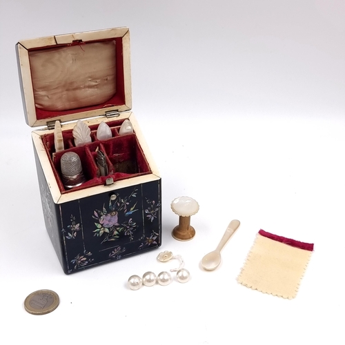 Star Lot: A very fine example of an antique bone etui inlaid abalone ...