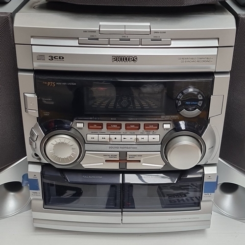 Six-piece Philips FW-P75 mini Hi-Fi system comprising central unit and ...