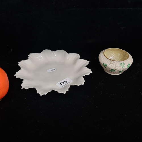 Two pieces of black stamp Belleek (1891-1926) including a sugar bowl ...