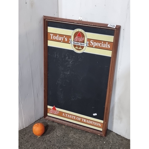 Bass beer pub chalkboard sign, rectangular wooden-framed board printed ...