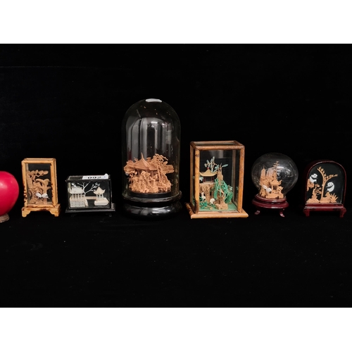 A selection of six Chinese cork carving Dioramas. All encased with ...