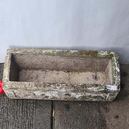 Weathered cast stone rectangular trough planter, relief foliate panels ...