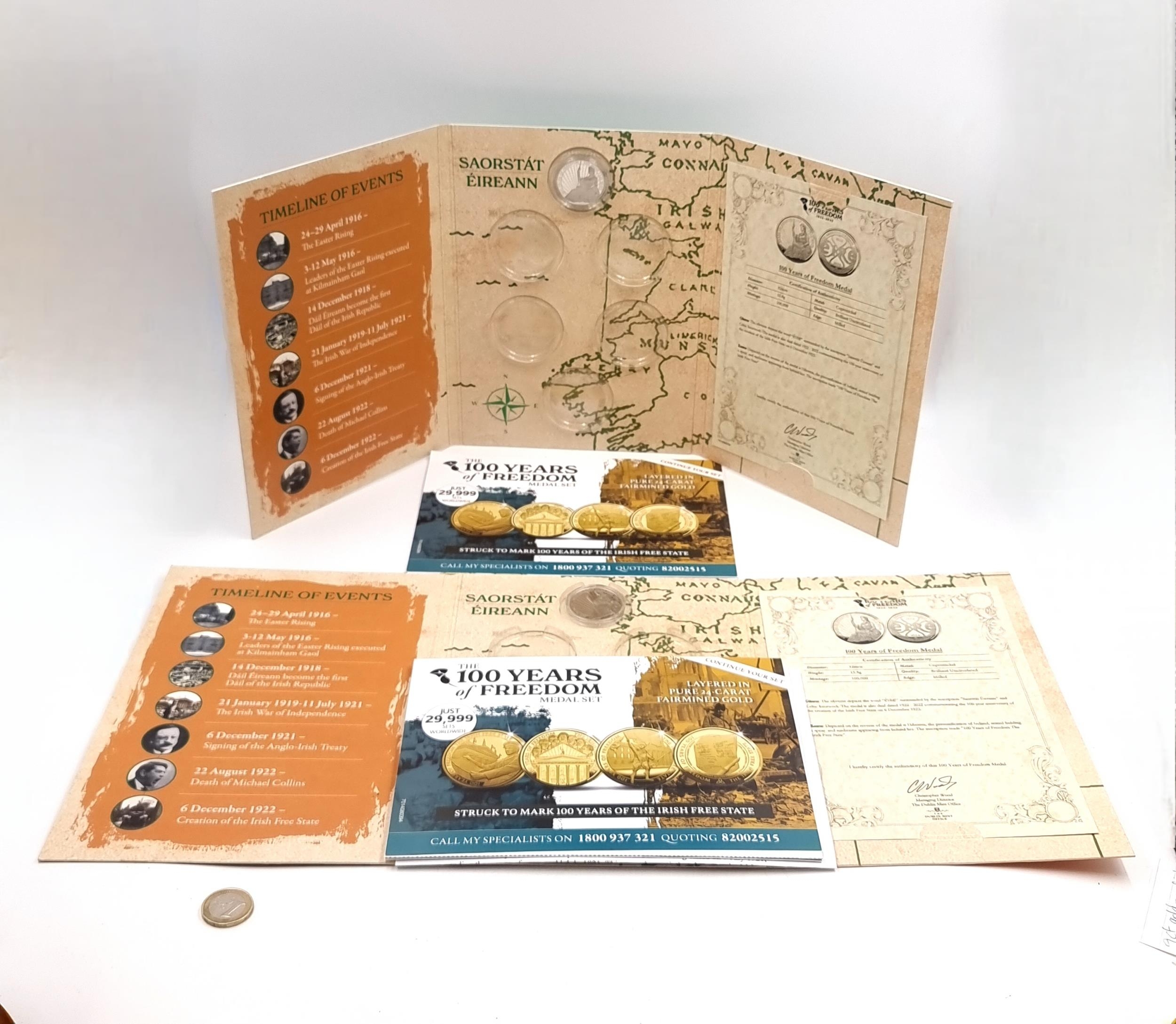 Two commemorative packs of 100 Years of Freedom 1922-2022 medal issued ...