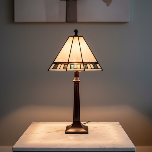 A gorgeous pair of Mission-style Tiffany table lamps with geometric ...