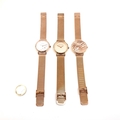 Three new Tipperary Crystal watches with gold metal mesh bracelets.