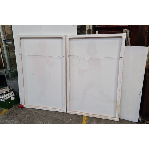 Pair of very large printed canvases depicting stylised action portraits ...