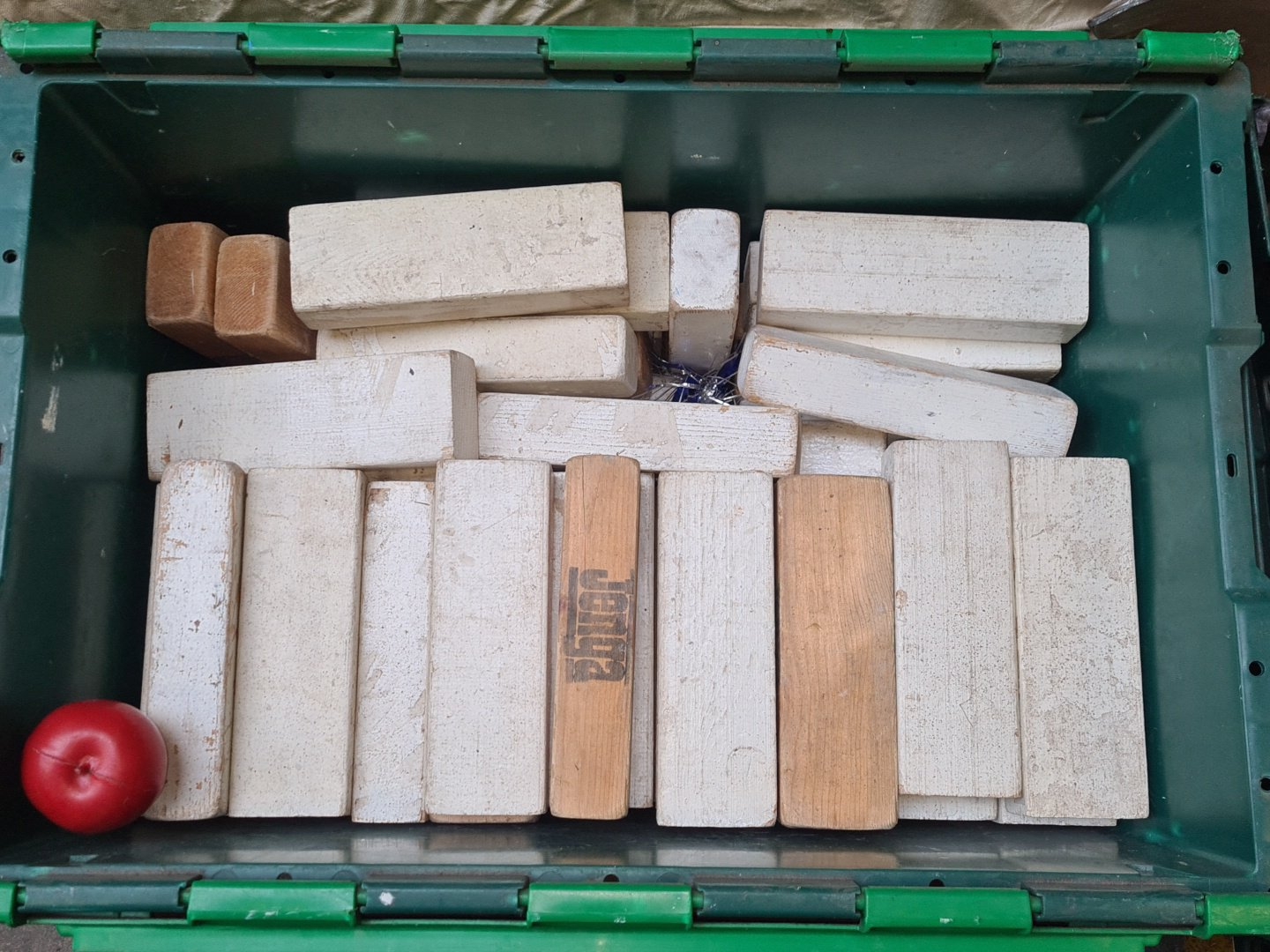 A large 6 feet tall Jenga game blocks, several overpainted white ...
