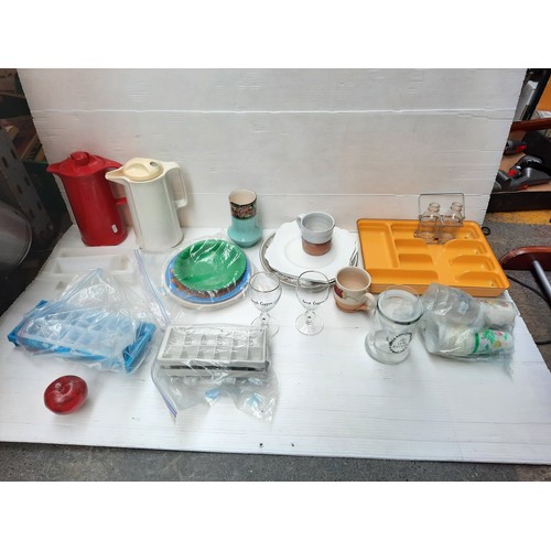 A mixed lot of practical household items including coffee pots, plates ...