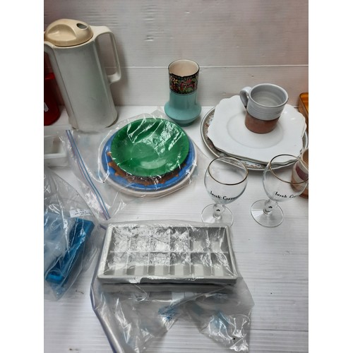 A mixed lot of practical household items including coffee pots, plates ...