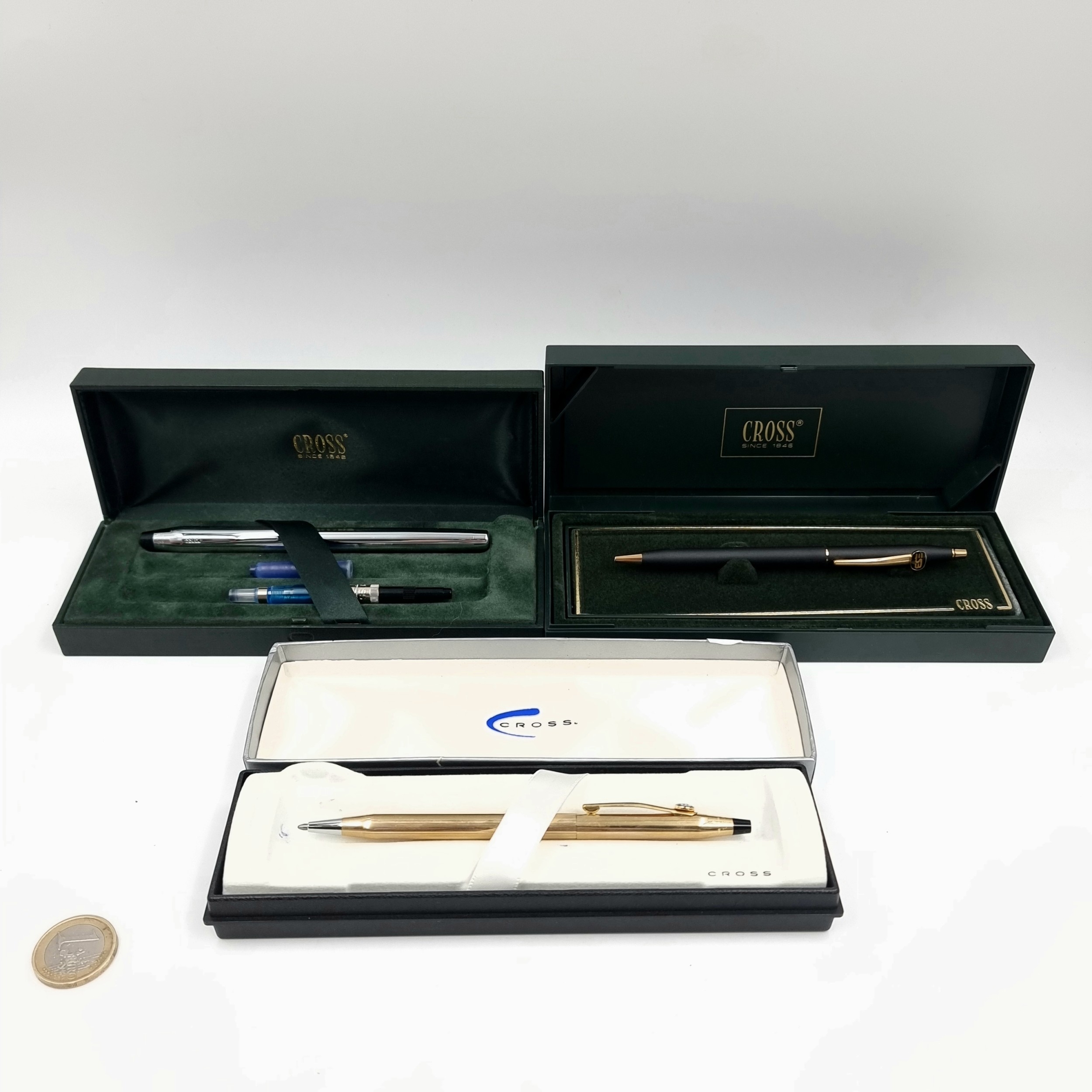 Three Cross pens including two ESB ballpoint and a fountain pen. Please ...