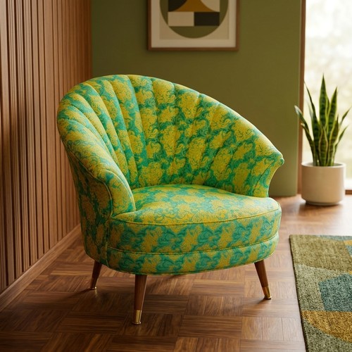 Star Lot : A super Mid-century tub armchair, upholstered in turquoise ...