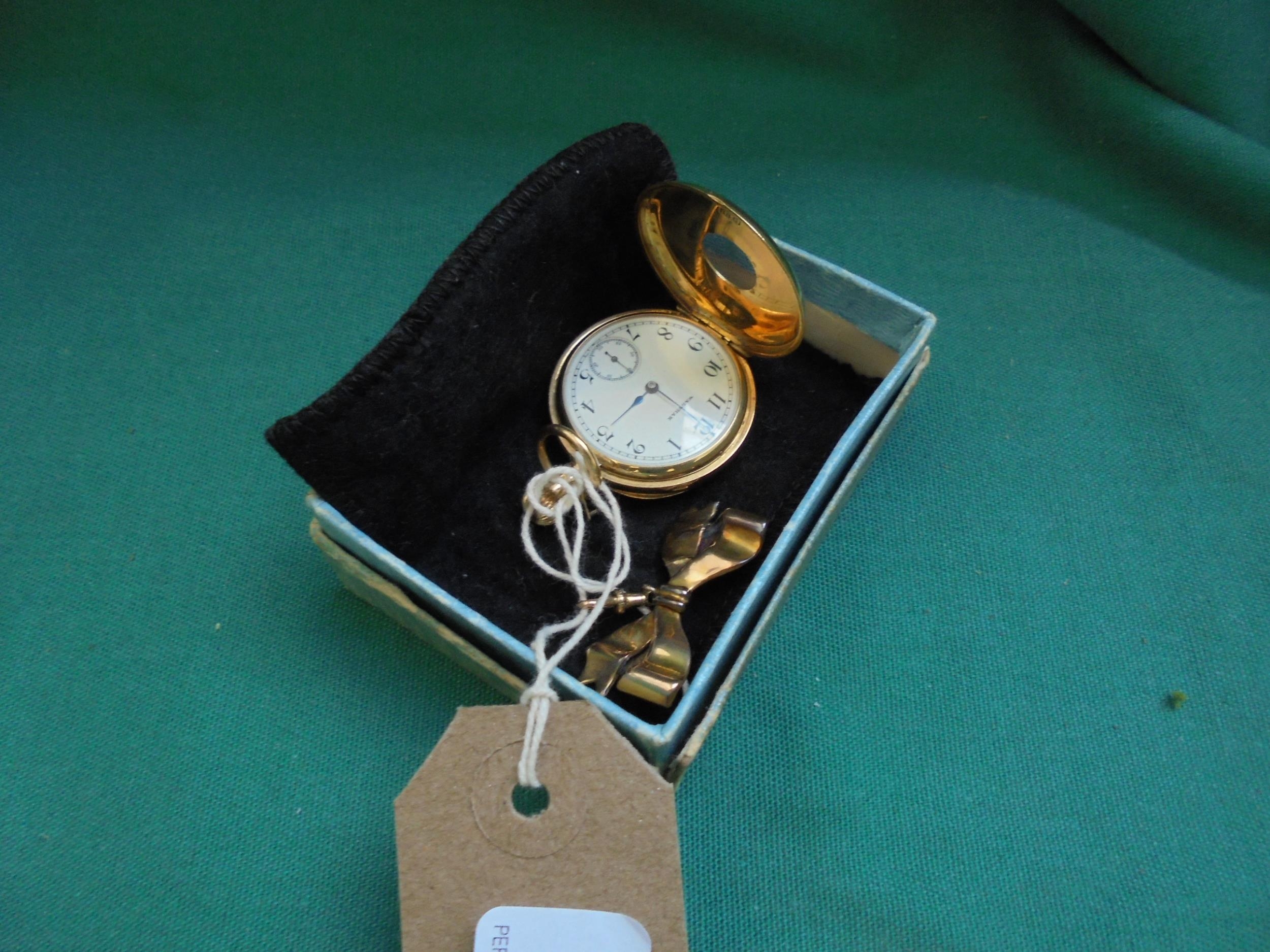 Waltham ladies half Hunter watch with enamel dial inset second hand in ...