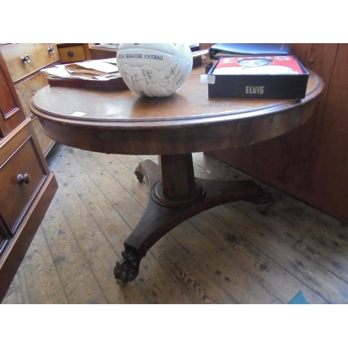 Circular topped Victorian library table, the central column on 4 ...