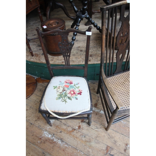 Small 19th century Victorian bedroom chair, woolwork seat