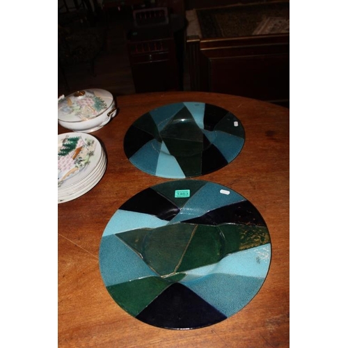 Pair of Green Glass Chargers (40cm Diameter)