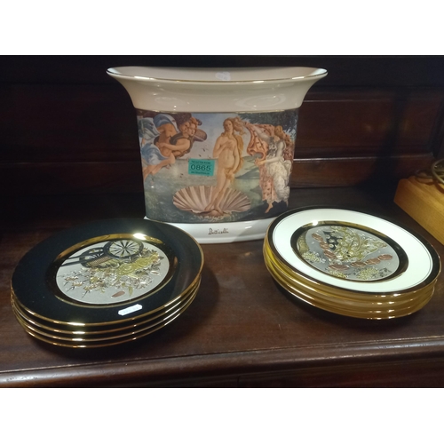 Collection of 8 Chokin Collector's Plates and a Botticelli Vase