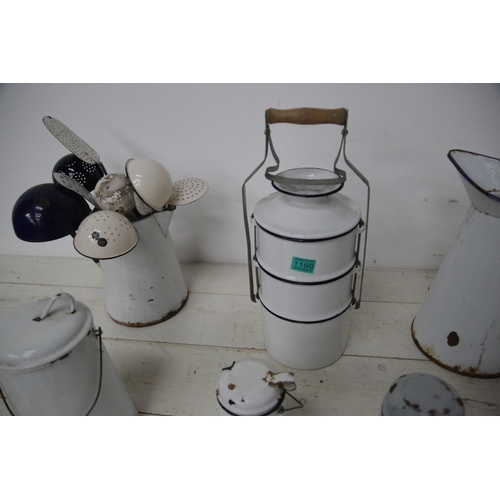 vintage-enamel-cooking-pots-cannister-and-ladles
